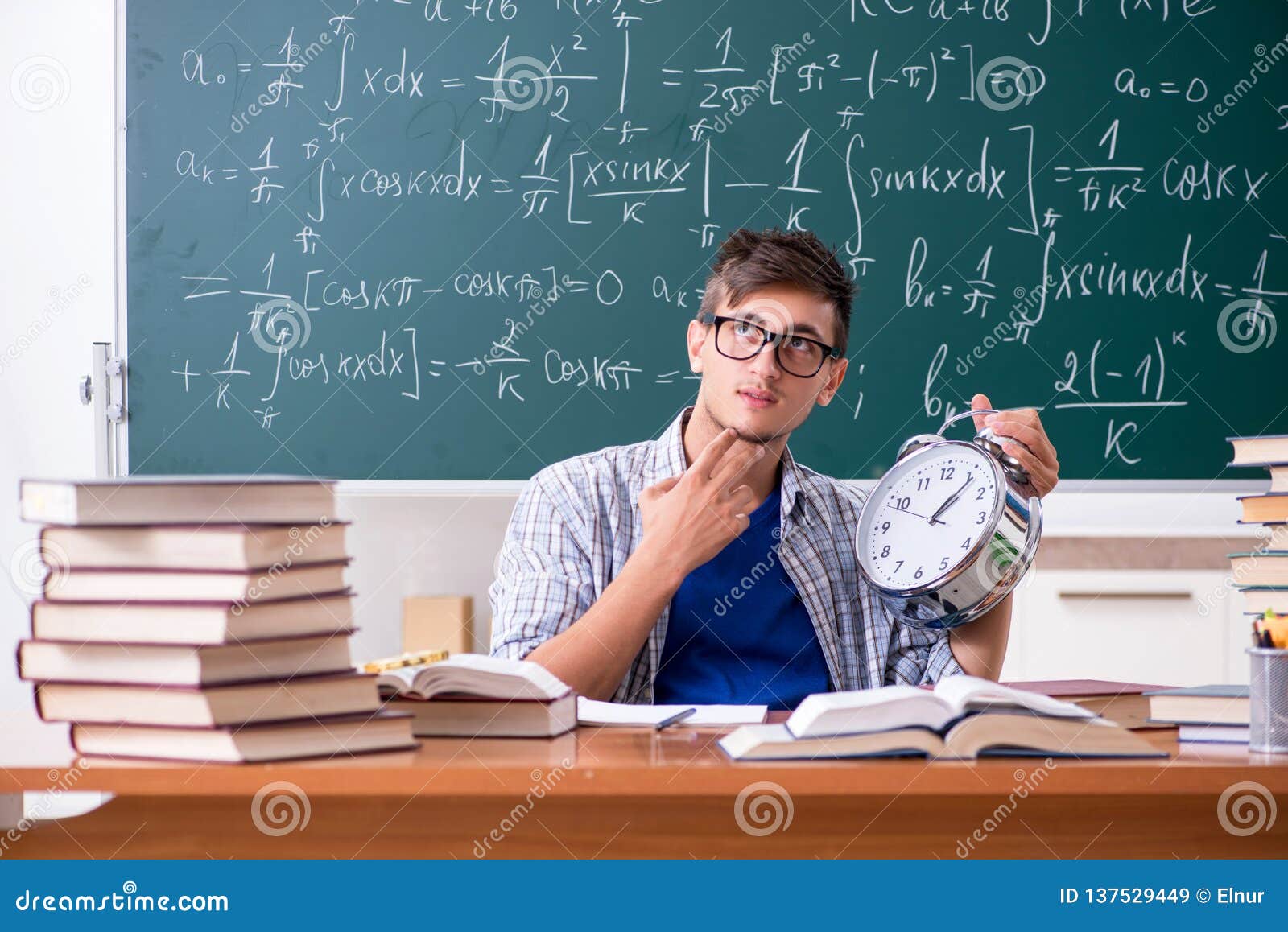 The Young Male Student Studying Math at School Stock Image - Image of ...