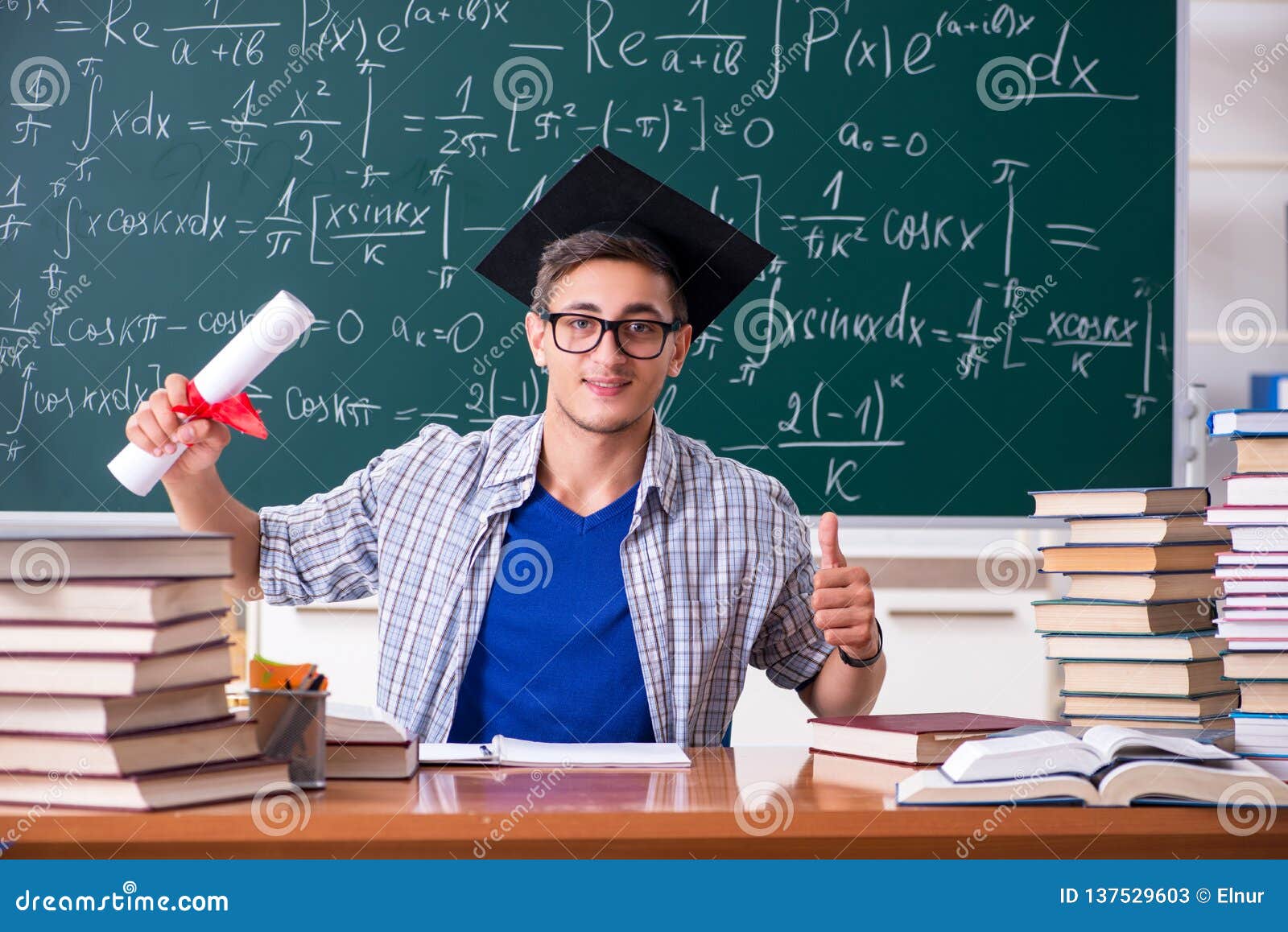 The Young Male Student Studying Math at School Stock Image - Image of ...