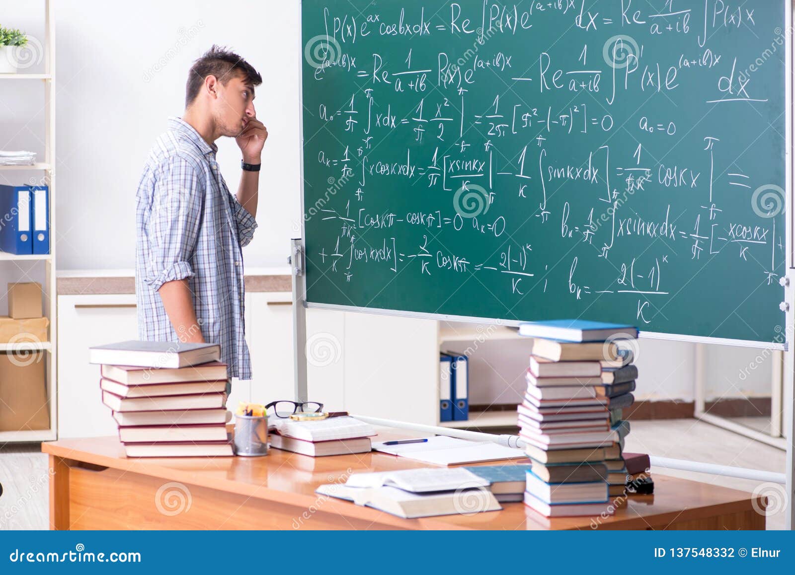 The Young Male Student Studying Math at School Stock Photo - Image of ...