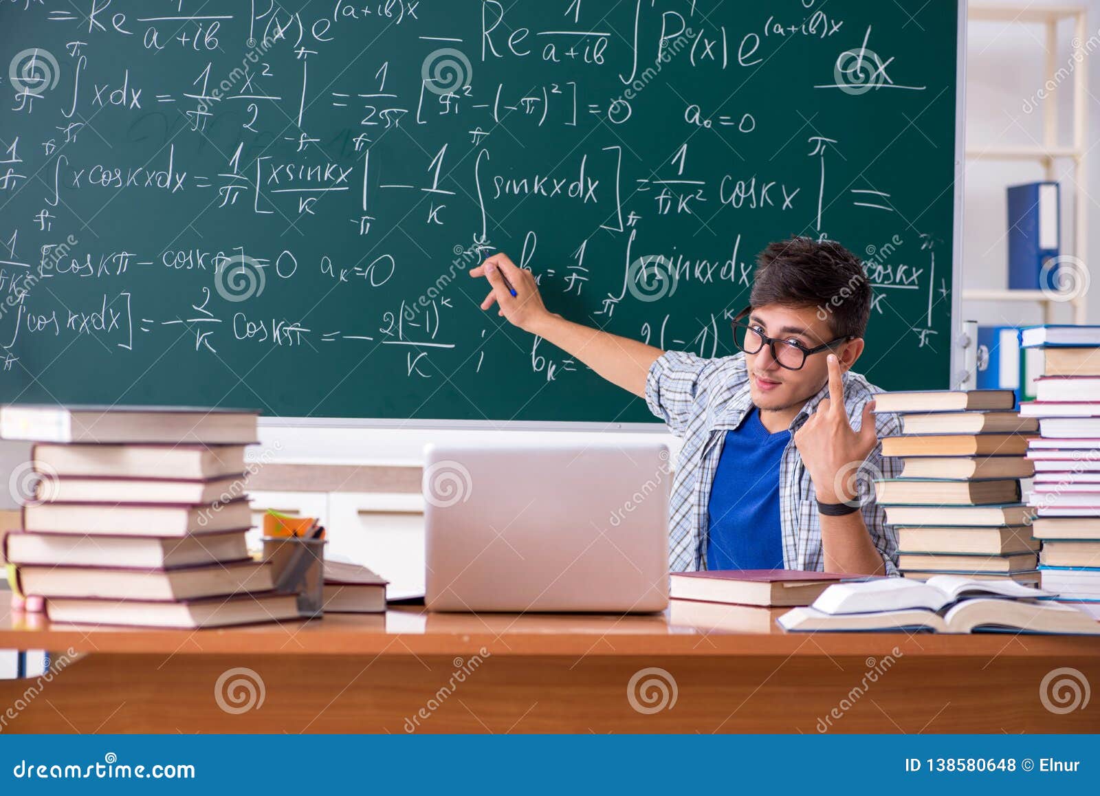 The Young Male Student Studying Math at School Stock Photo - Image of ...