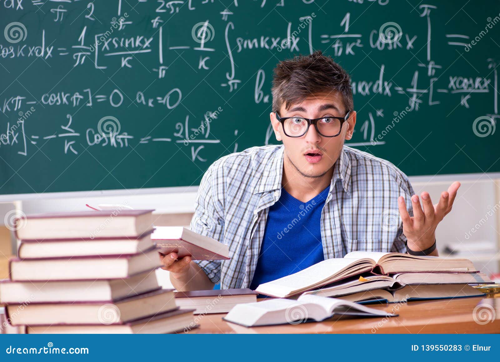 The Young Male Student Studying Math at School Stock Image - Image of ...