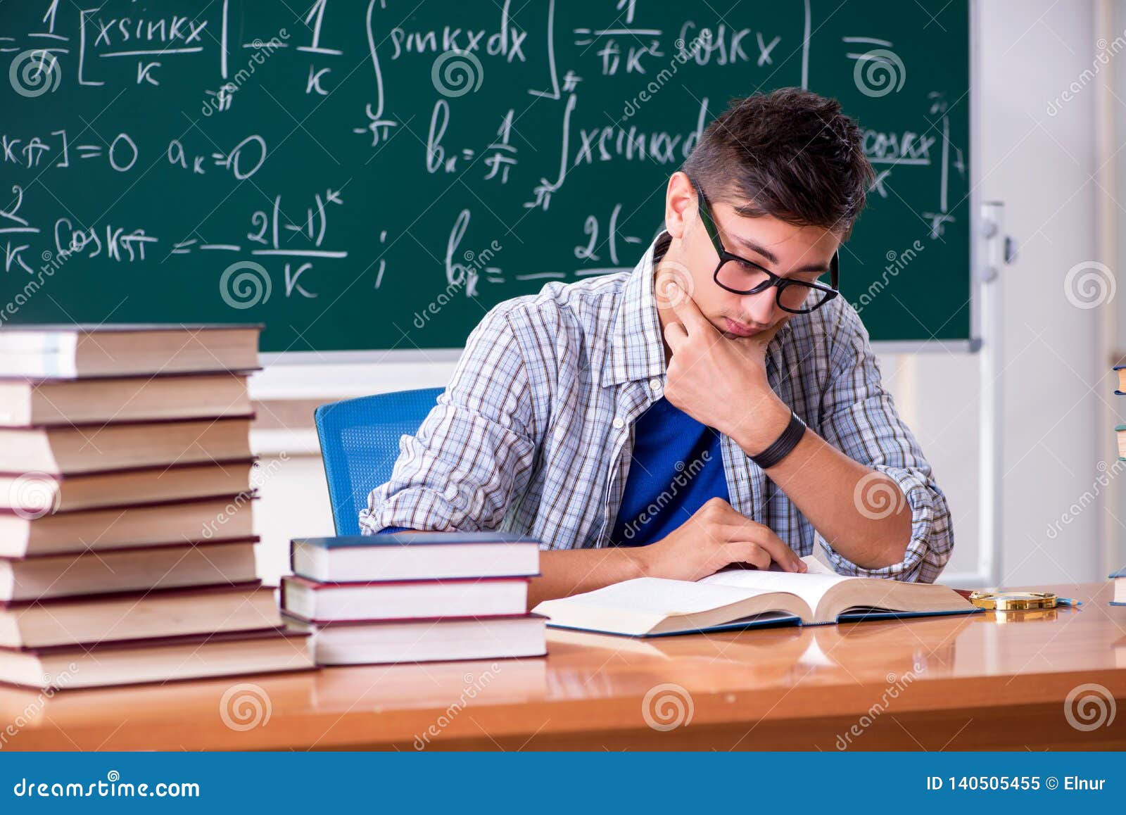 The Young Male Student Studying Math at School Stock Image - Image of ...
