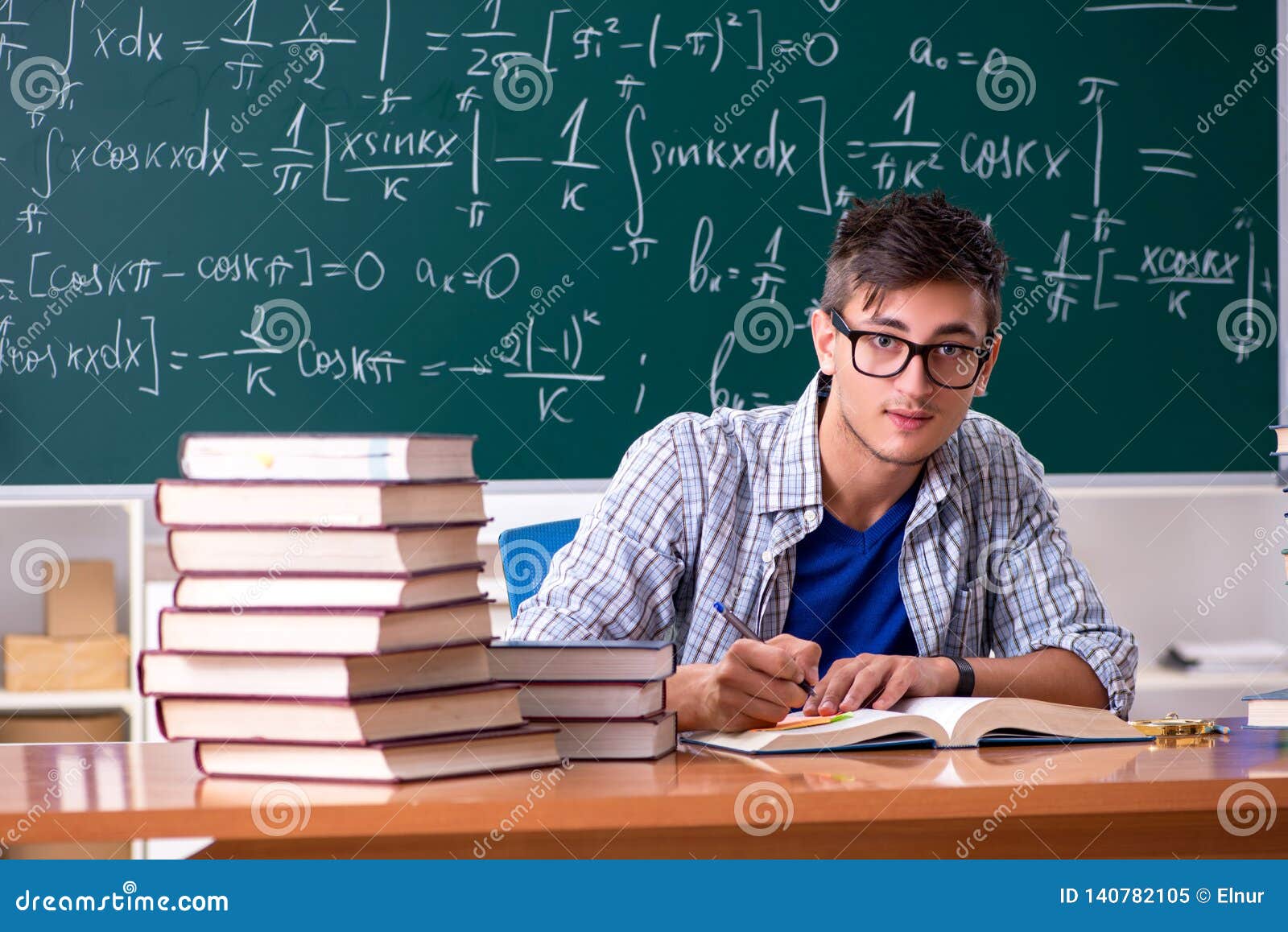 The Young Male Student Studying Math at School Stock Image - Image of ...