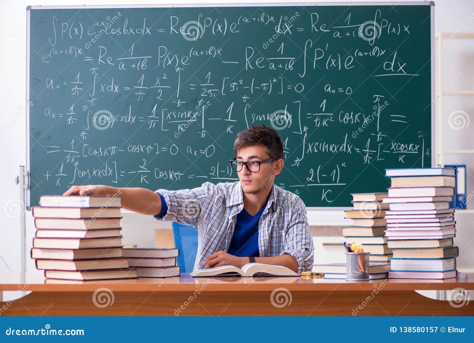 The Young Male Student Studying Math at School Stock Image - Image of ...