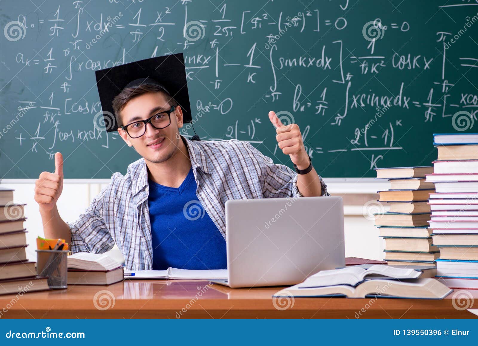 The Young Male Student Studying Math at School Stock Photo - Image of ...