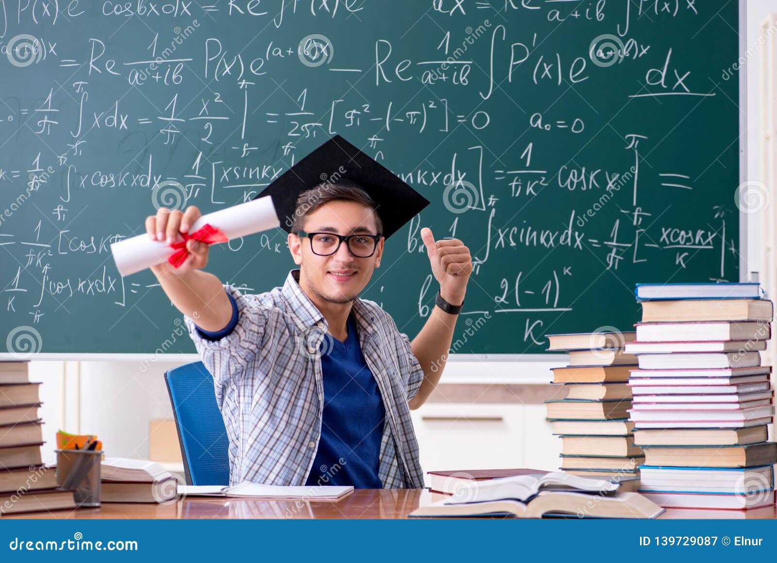 The Young Male Student Studying Math at School Stock Image - Image of ...
