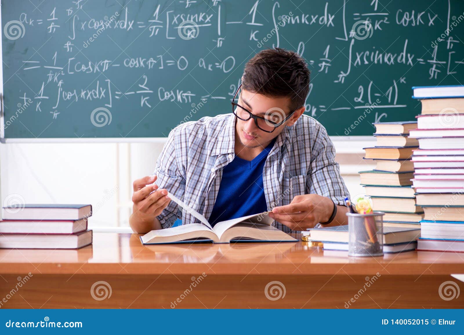 The Young Male Student Studying Math at School Stock Image - Image of ...