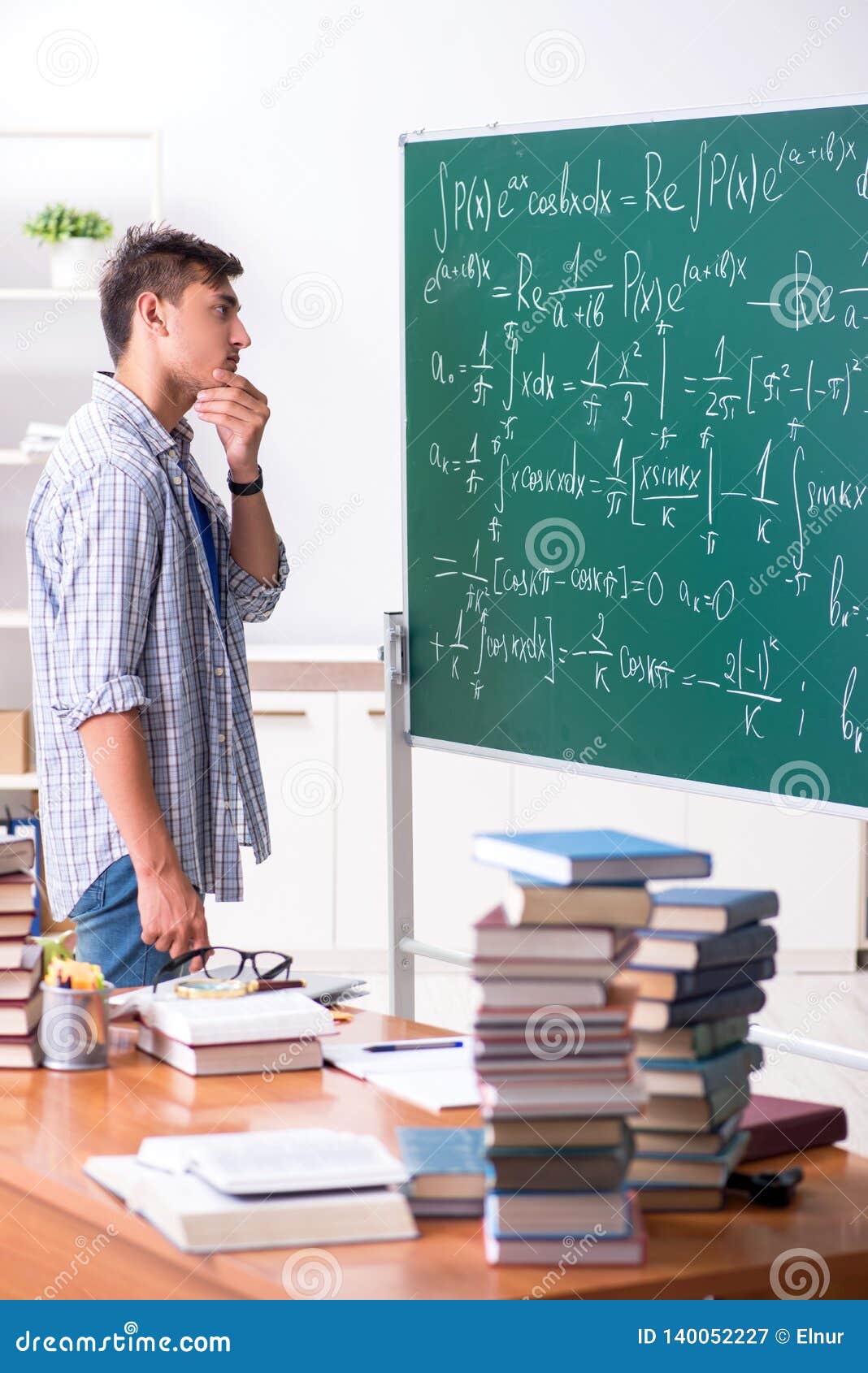 The Young Male Student Studying Math at School Stock Image - Image of ...