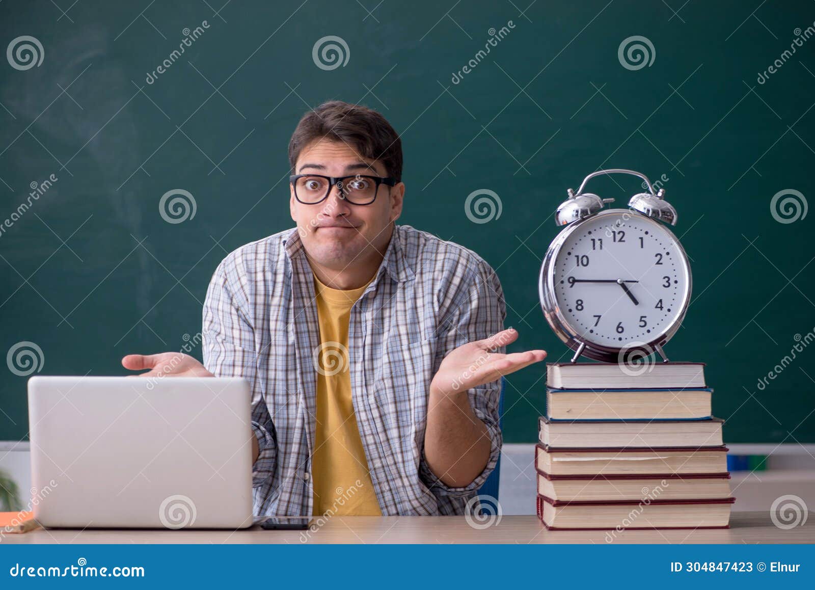 Young Male Student in Time Management Concept Stock Image - Image of ...
