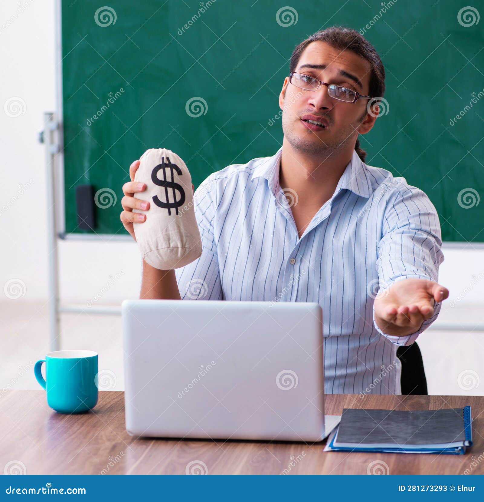 Young Male Teacher in Remuneration Concept Stock Image - Image of ...