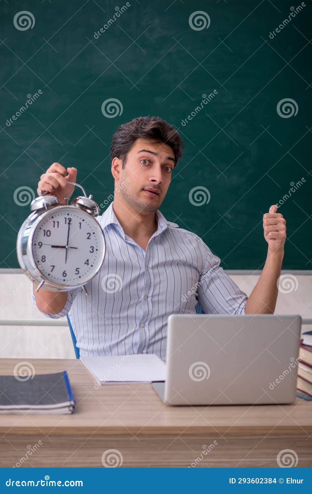 Young Male Teacher in Time Management Concept Stock Photo - Image of ...