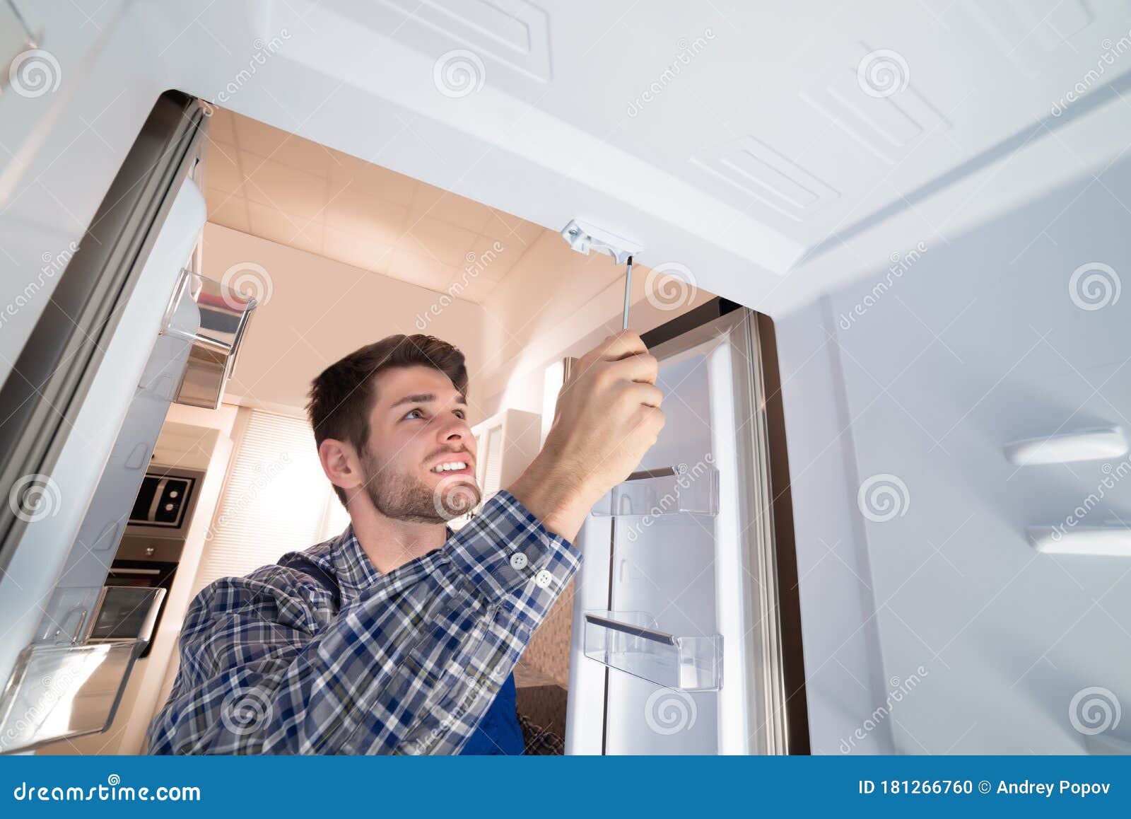 Male Technician Checking Refrigerator Stock Photo - Image of fixing ...