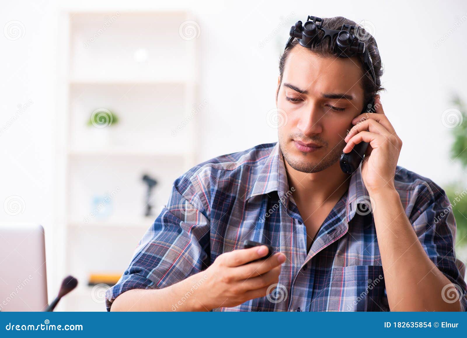 Young Male Technician Repairing Mobile Phone Stock Photo - Image of ...