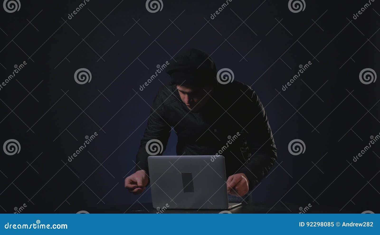 Young Male Thief Stealing Data from Computer Stock Image - Image of ...
