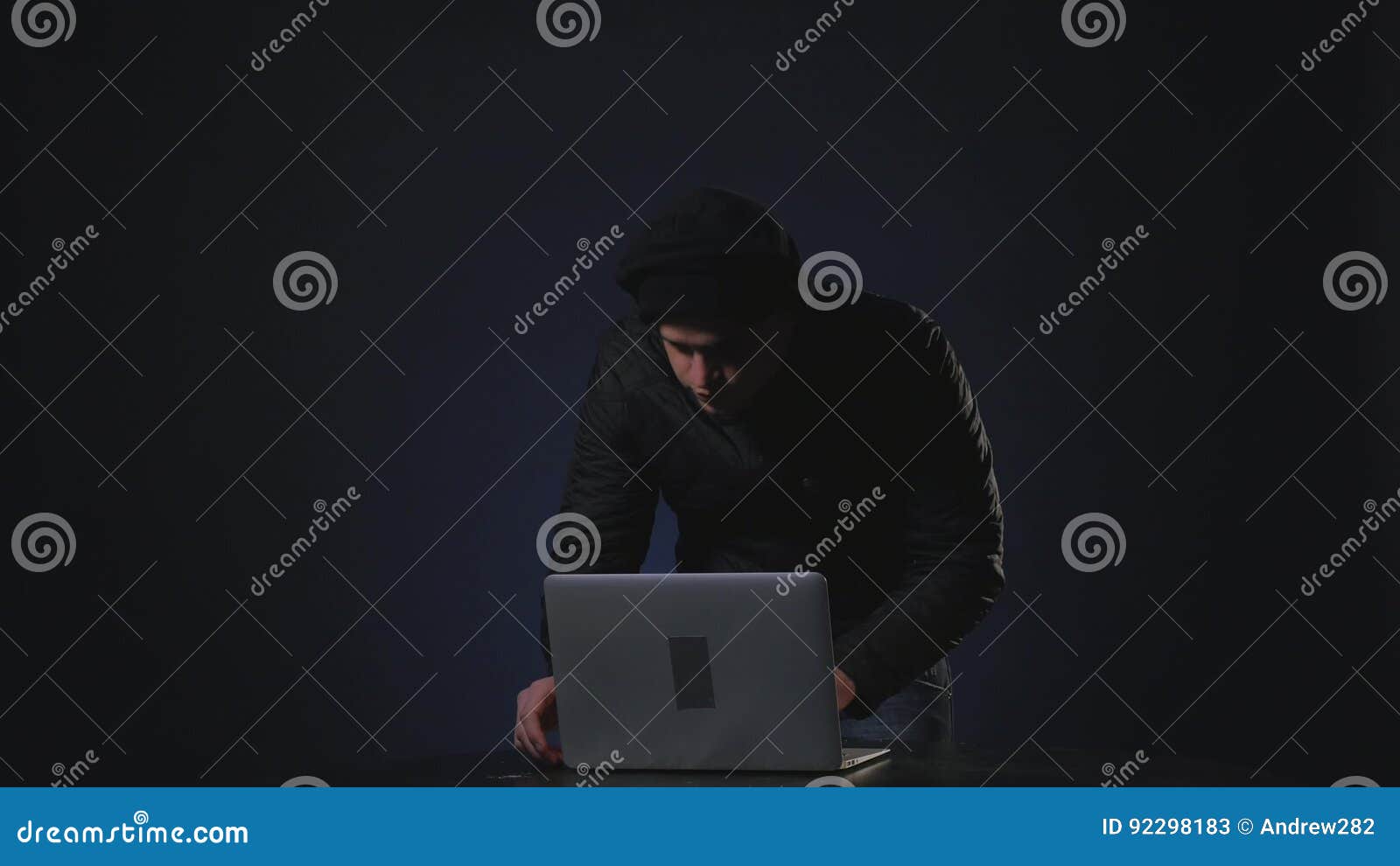 Young Male Thief Stealing Data from Computer Stock Image - Image of ...