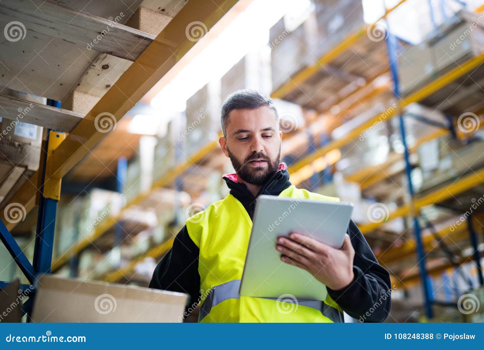 Male Warehouse Worker with Tablet. Stock Photo - Image of pallet ...