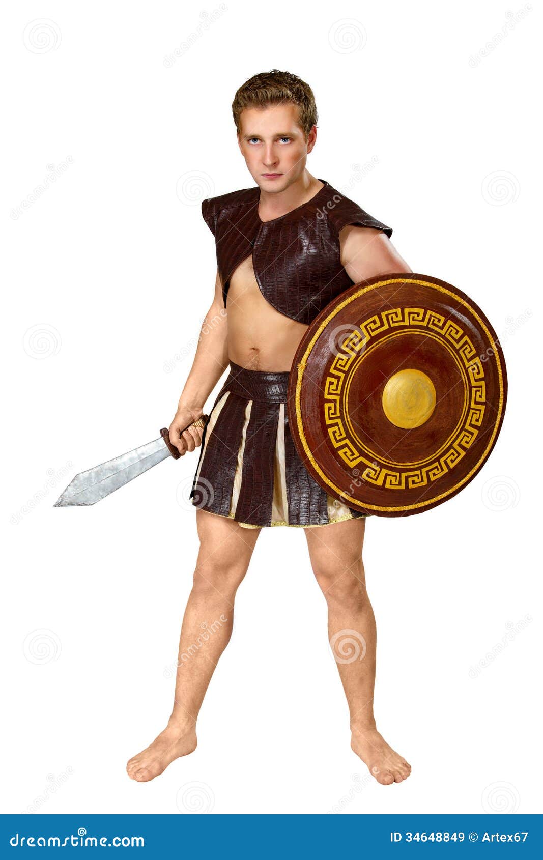 Young Male Warrior with a Shield Stock Image - Image of fantasy, render ...