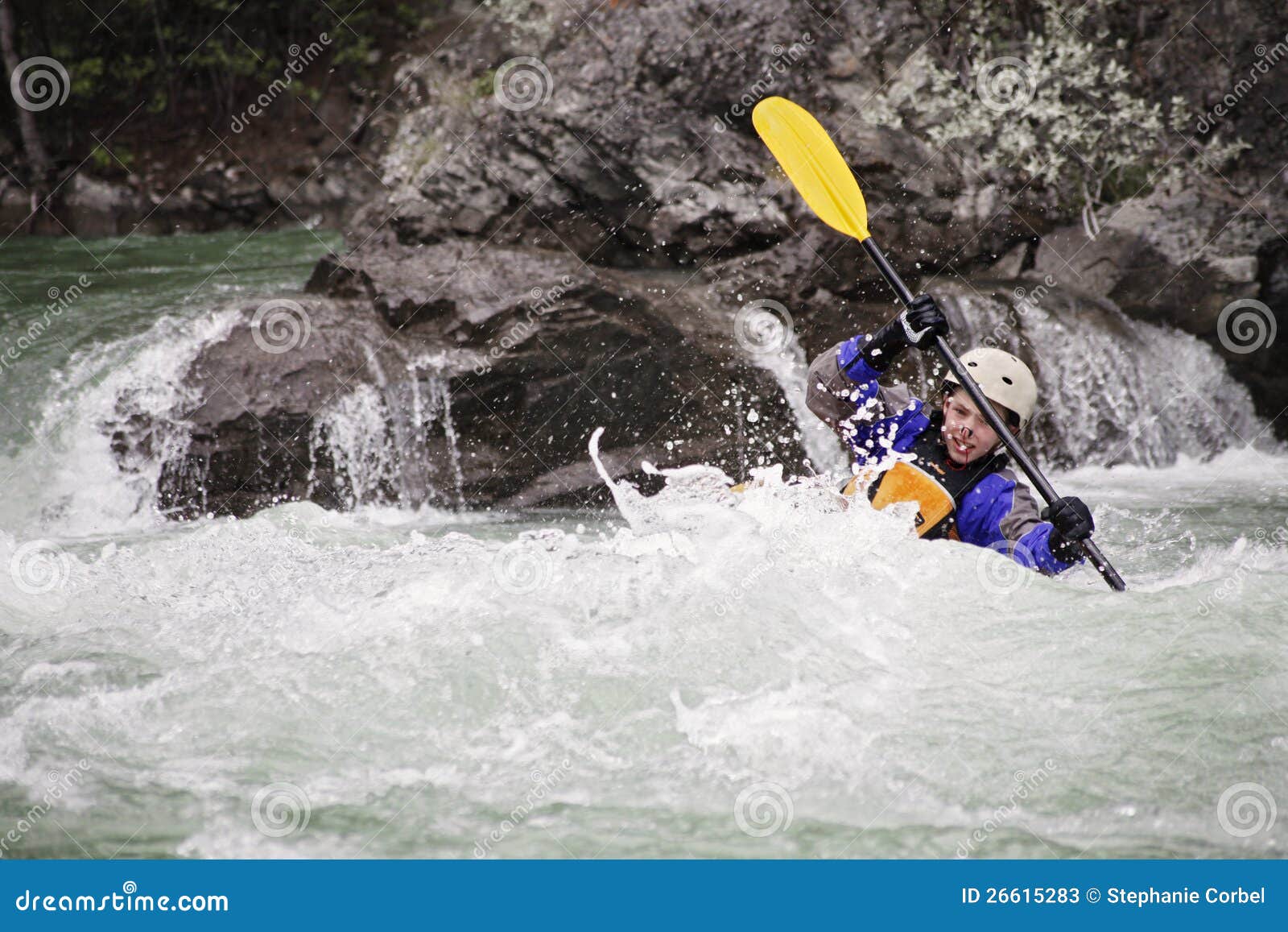 Young Male Whitewater Kayaker Stock Image - Image of extreme ...