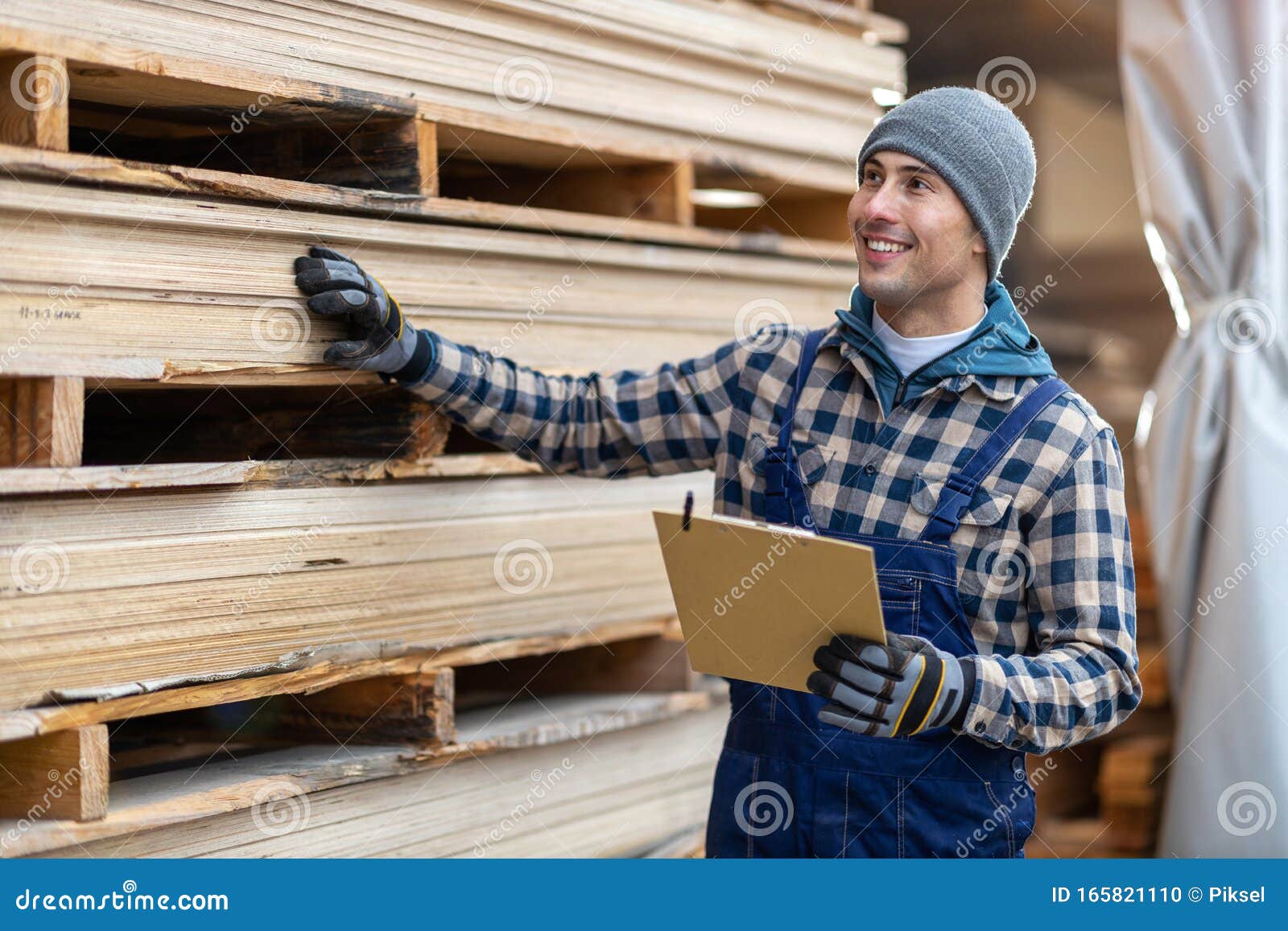 Young Male Worker in Timber Warehouse Stock Photo - Image of industry ...