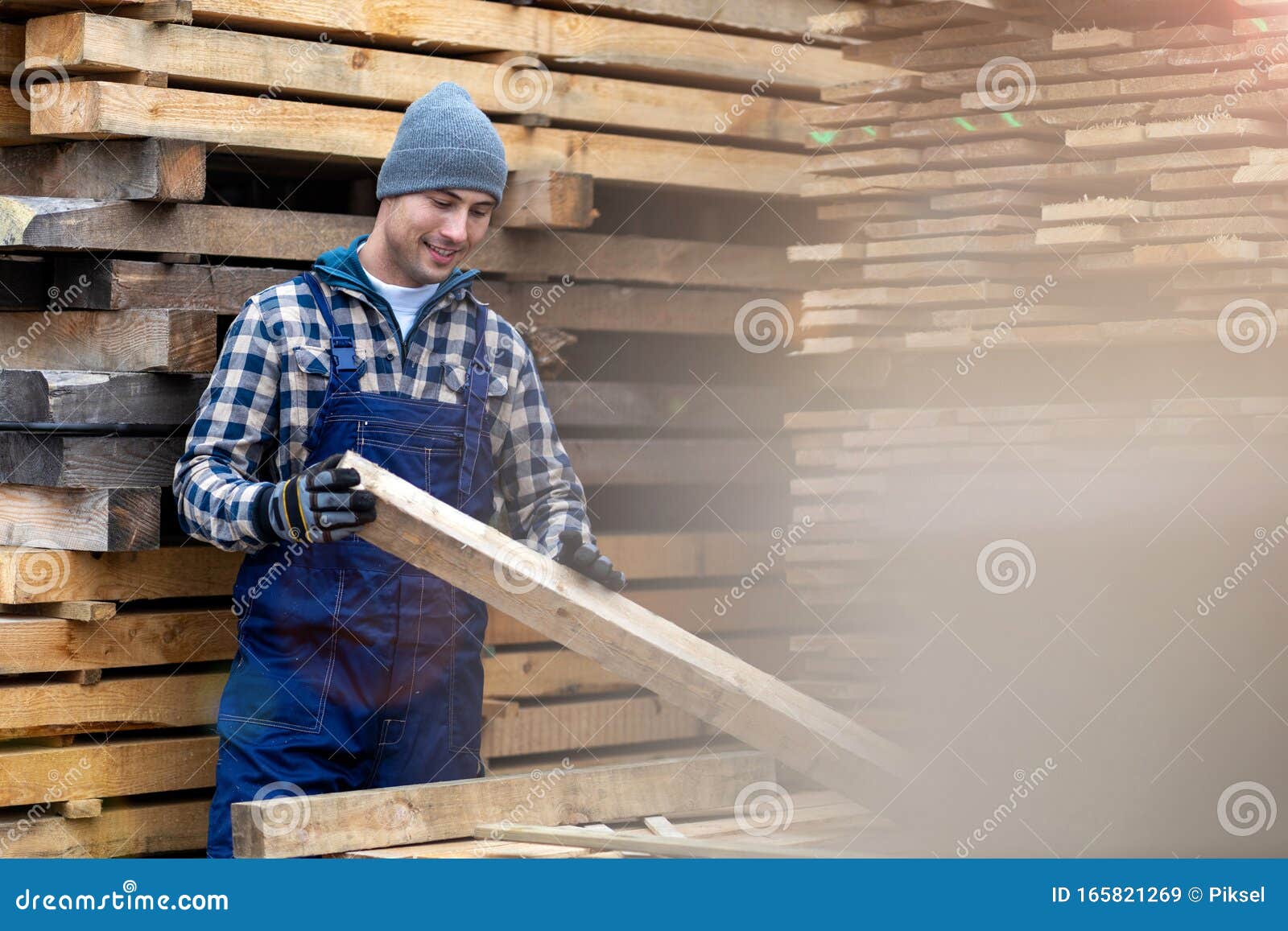 Young Male Worker in Timber Warehouse Stock Image - Image of builder ...