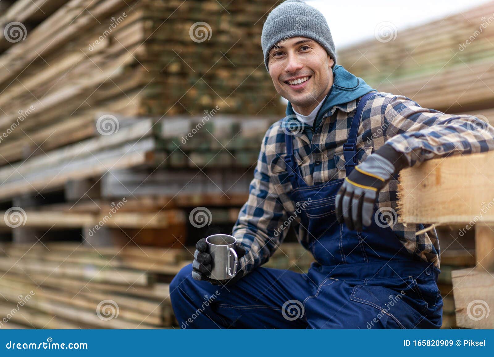 Young Male Worker in Timber Warehouse Stock Image - Image of business ...