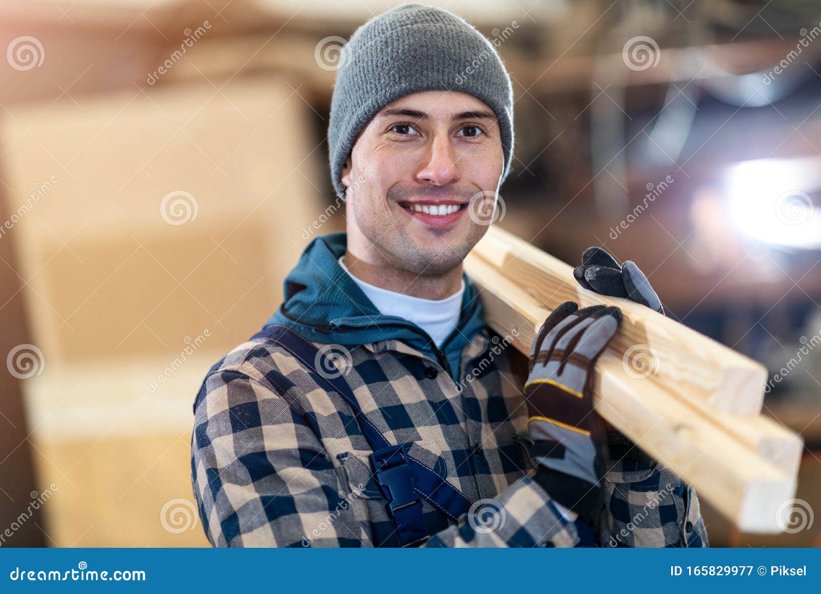 Young Male Worker in Timber Warehouse Stock Image - Image of glove ...