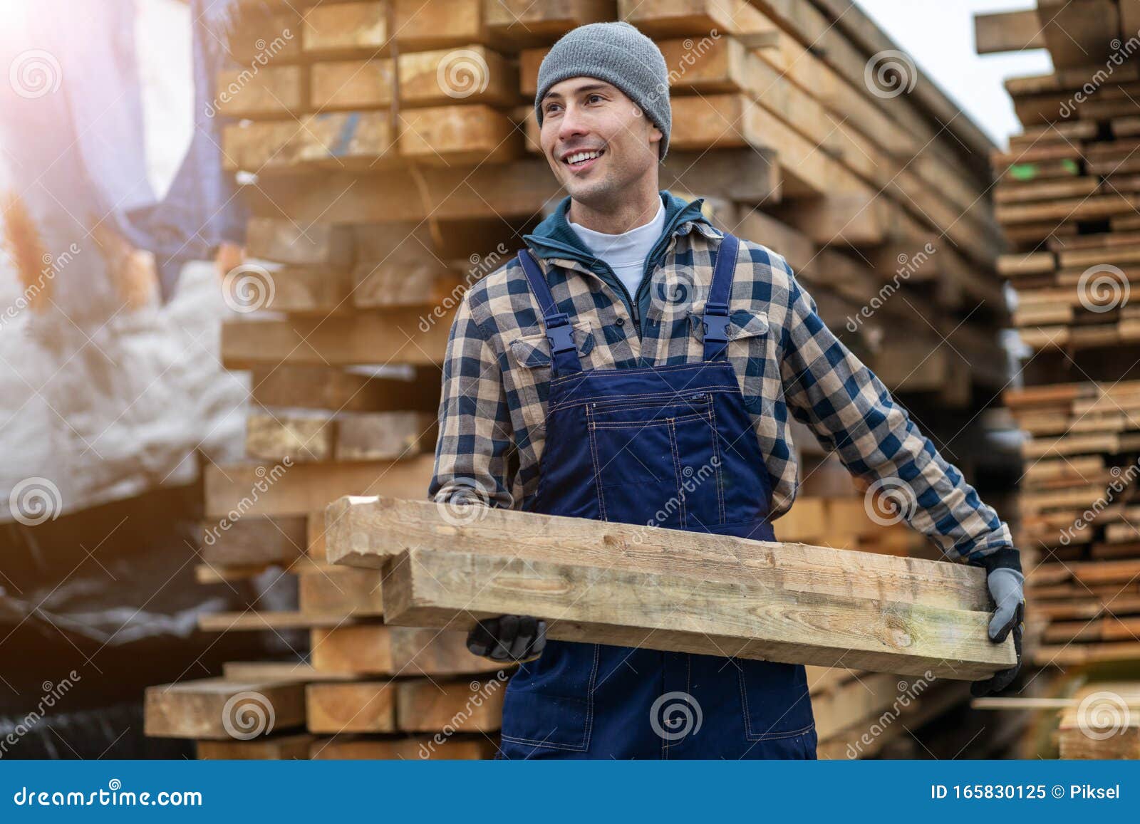 Young Male Worker in Timber Warehouse Stock Image - Image of contractor ...