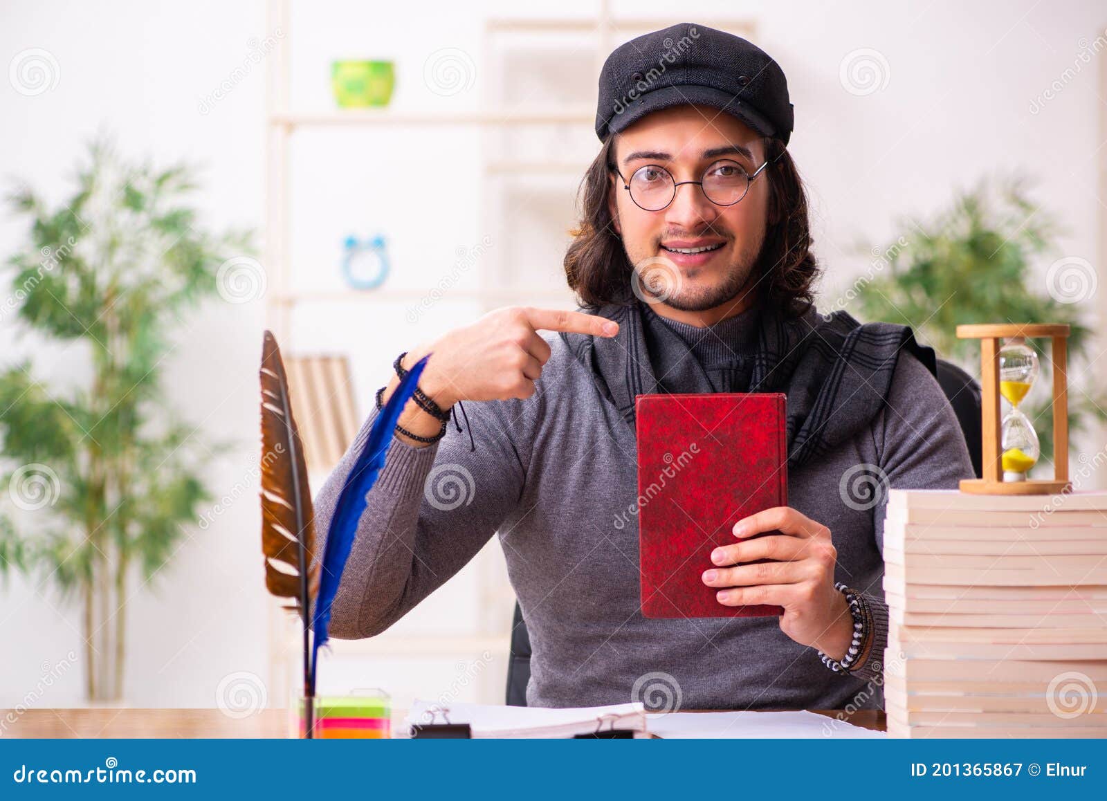 Young Male Writer in Time Management Concept Stock Image - Image of ...