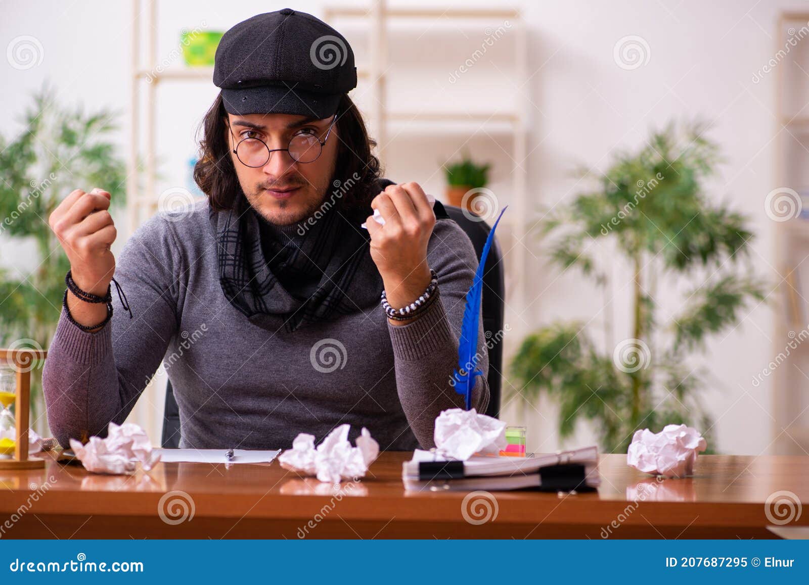 Young Male Writer in Time Management Concept Stock Image - Image of ...
