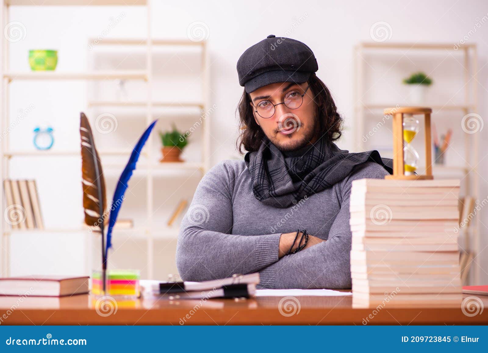 Young Male Writer in Time Management Concept Stock Image - Image of ...