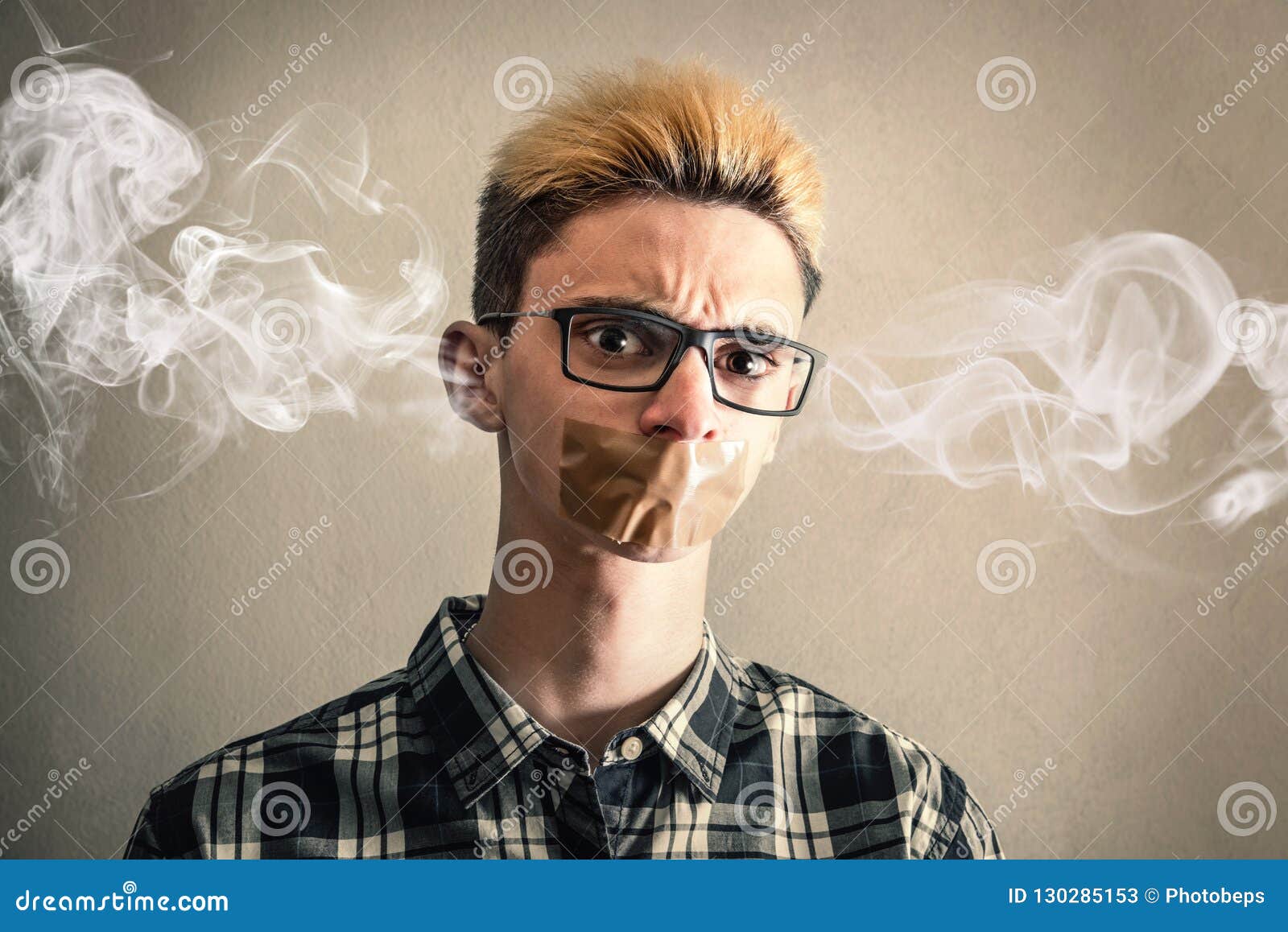 Young Man with Adhesive Tape on Mouth Stock Image - Image of mute ...