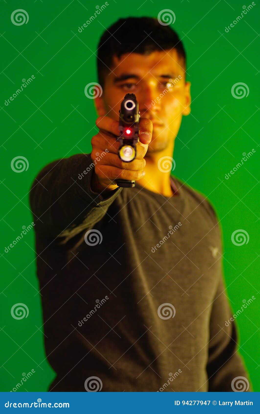 Young Man Aiming a Semi-auto Pistol Stock Image - Image of iwith ...