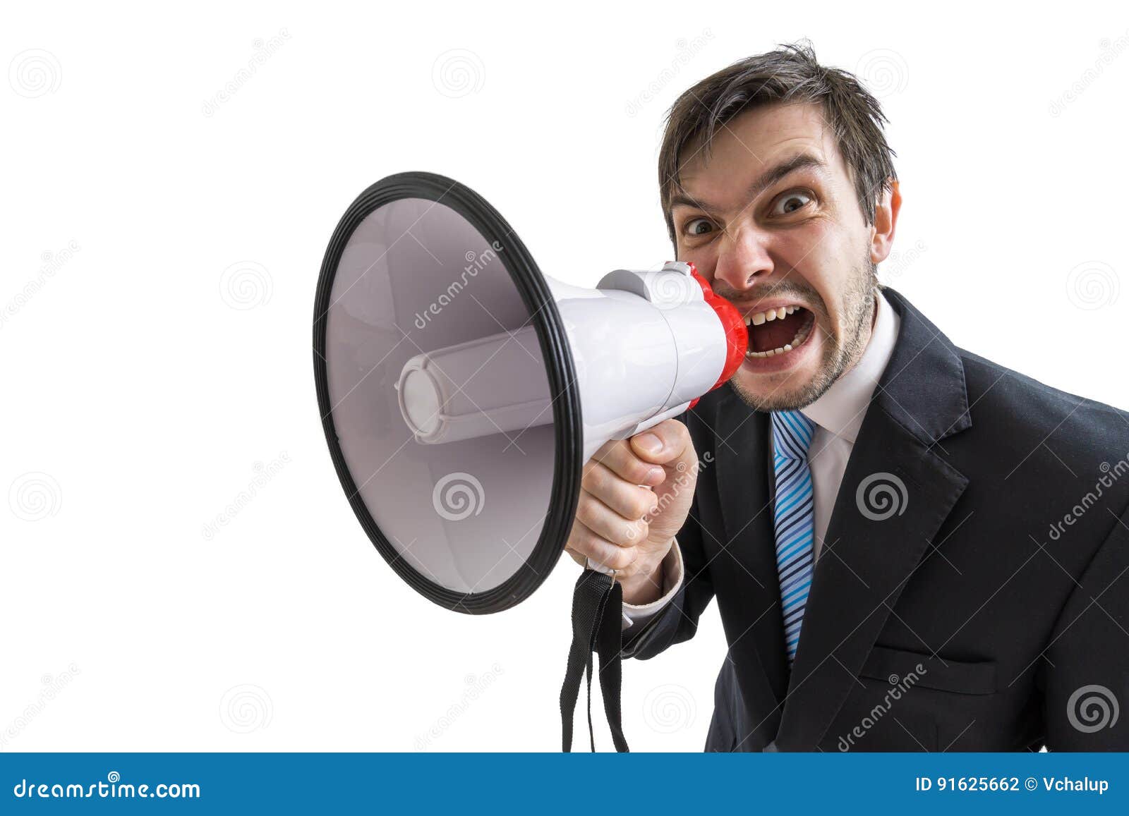 Young Man is Announcing a Message and Shouting To Megaphone. Isolated ...