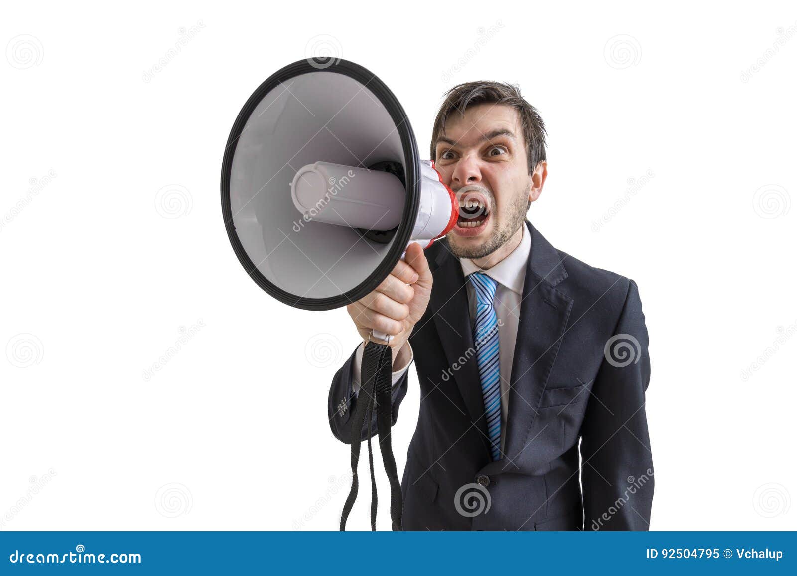 Young Man is Announcing a Message and Shouting To Megaphone. Isolated ...