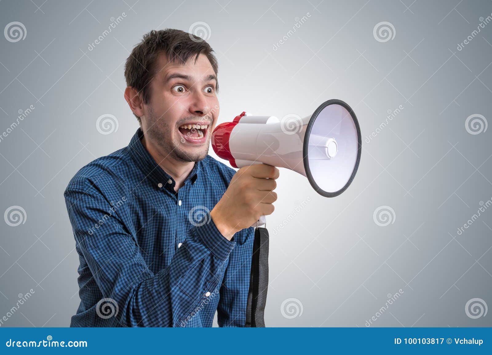 Young Man is Announcing News with Megaphone Stock Image - Image of ...