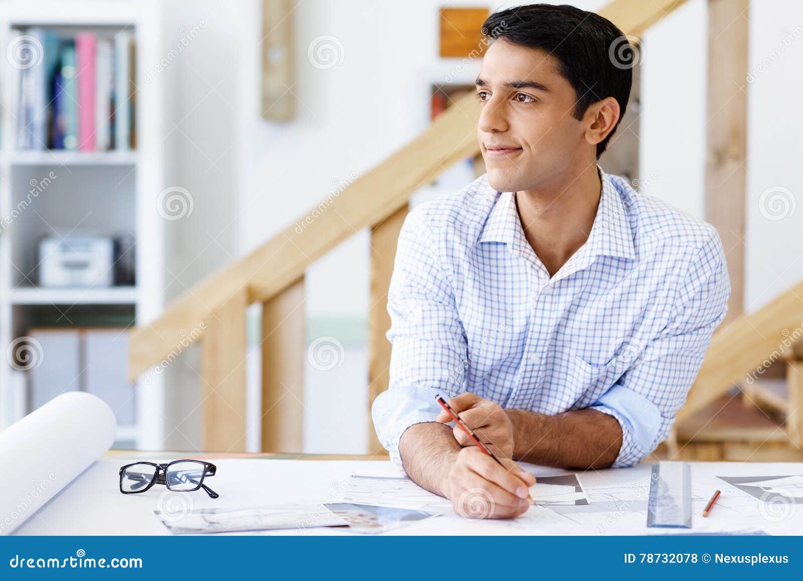 Young Man Architect in Office Stock Photo - Image of architecture ...