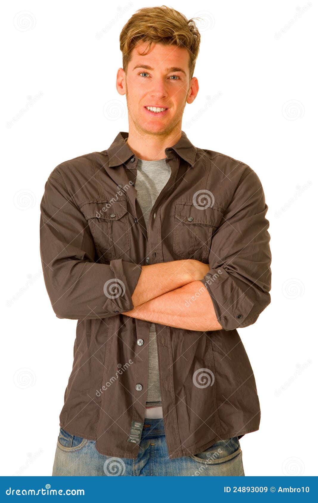 Young man with arms folded stock image. Image of white - 24893009