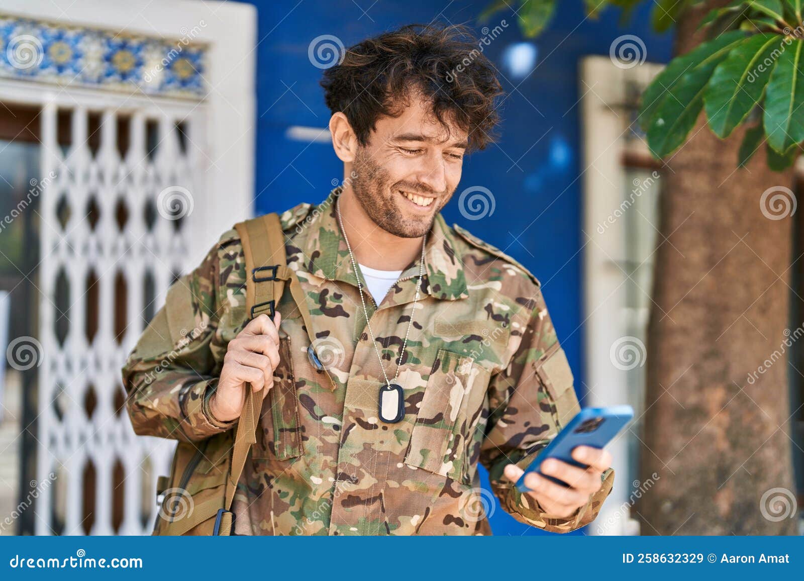 Young Man Army Soldier Using Smartphone at Street Stock Image - Image ...