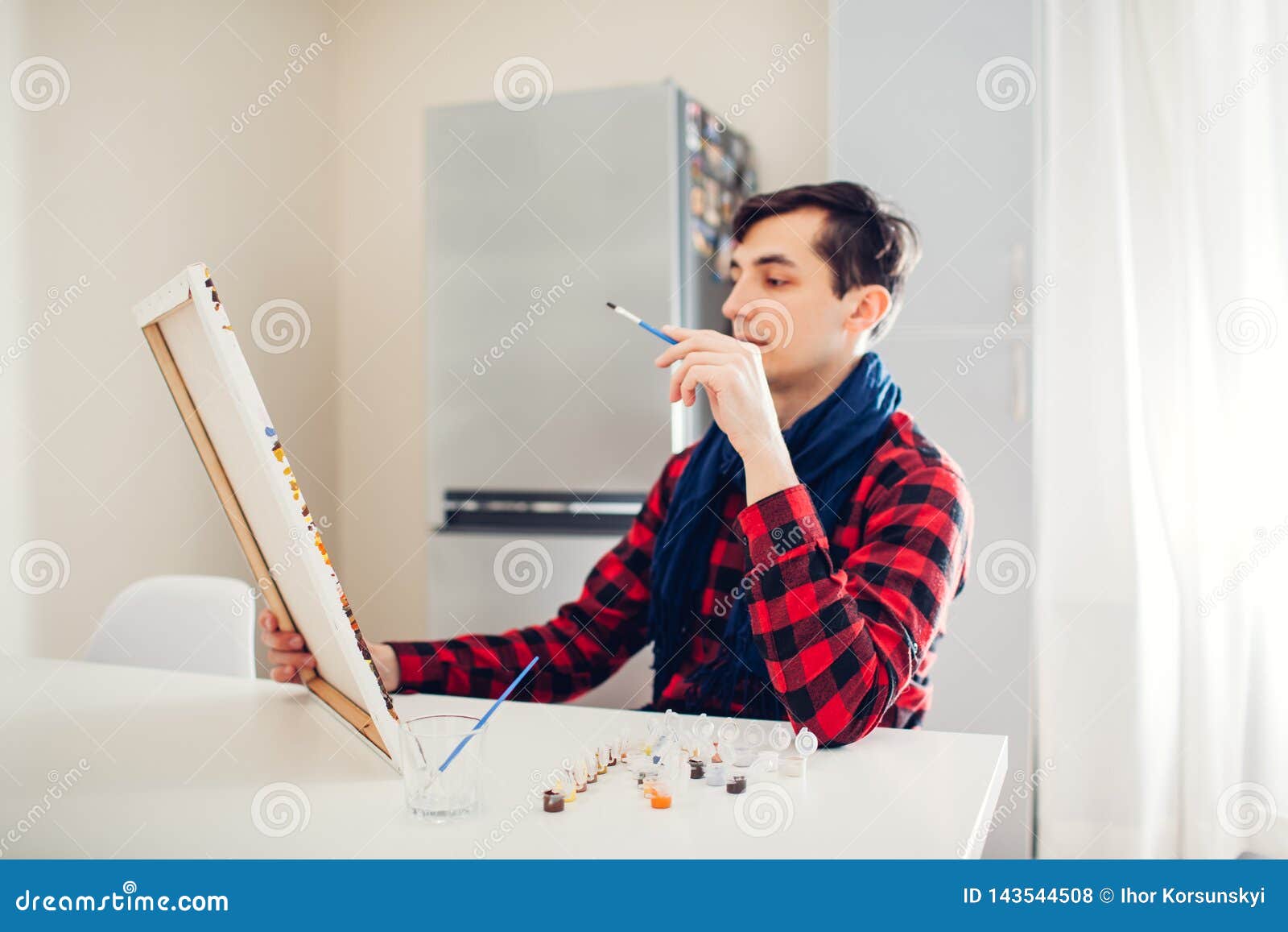 Young Man Artist Painting at Home Creative Painting Stock Illustration ...