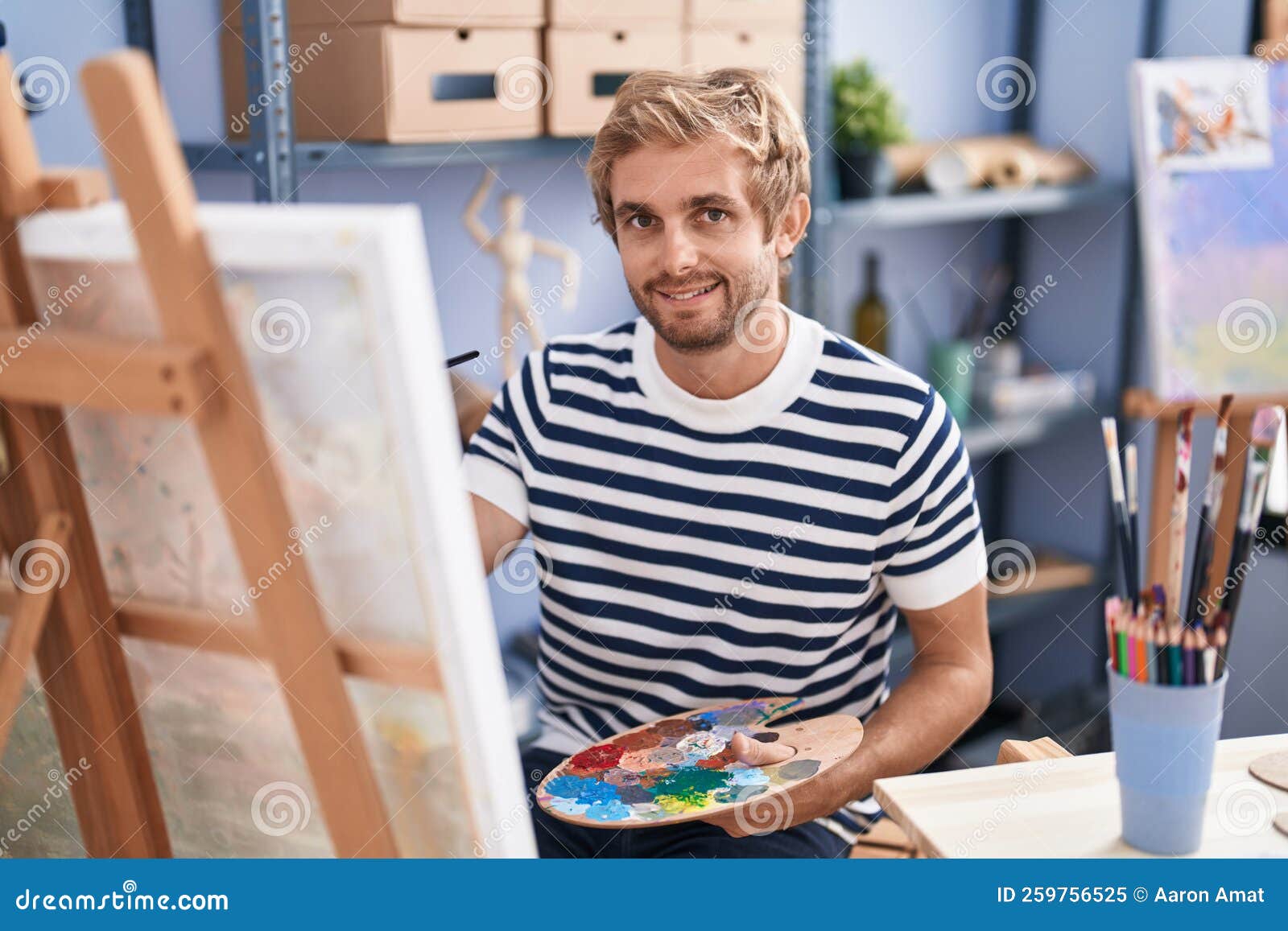 Young Man Artist Smiling Confident Drawing at Art Studio Stock Image ...