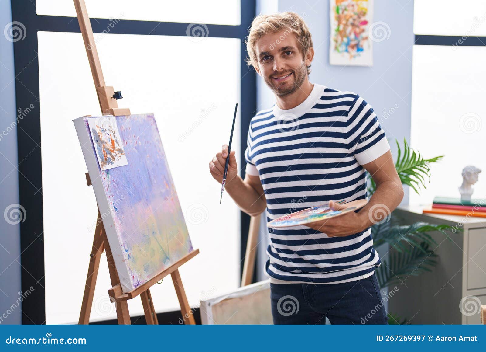 Young Man Artist Smiling Confident Drawing at Art Studio Stock Image ...