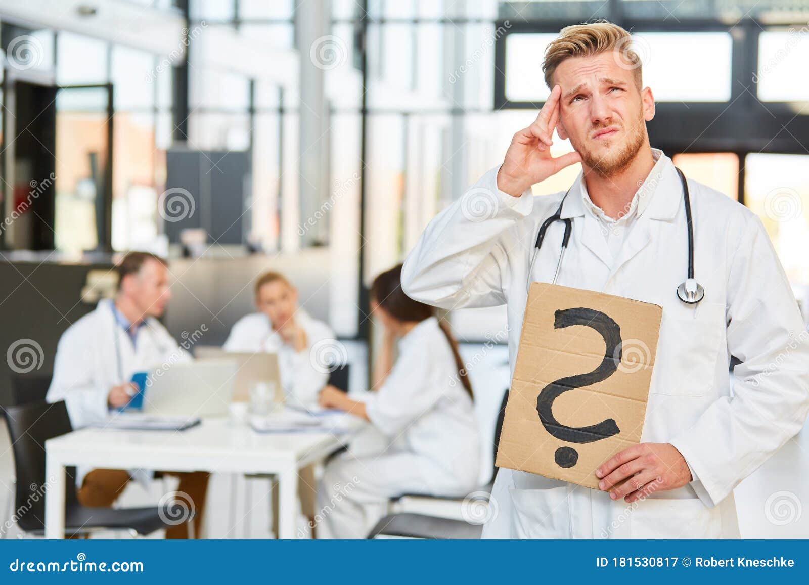 Young Man As a Doctor with Question Mark Stock Image - Image of doubt ...