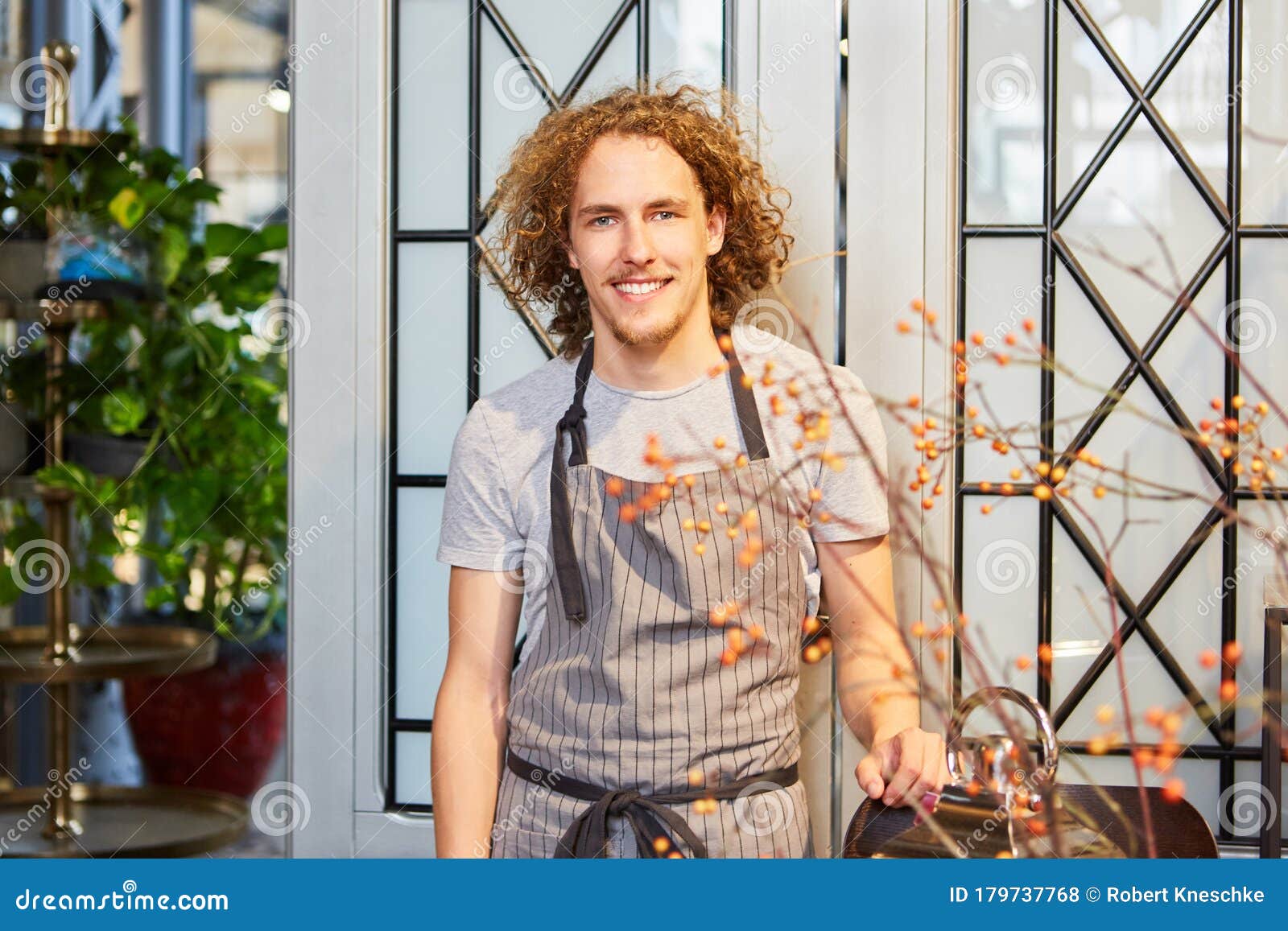 Young Man As a Florist in His Flower Shop Stock Photo - Image of ...