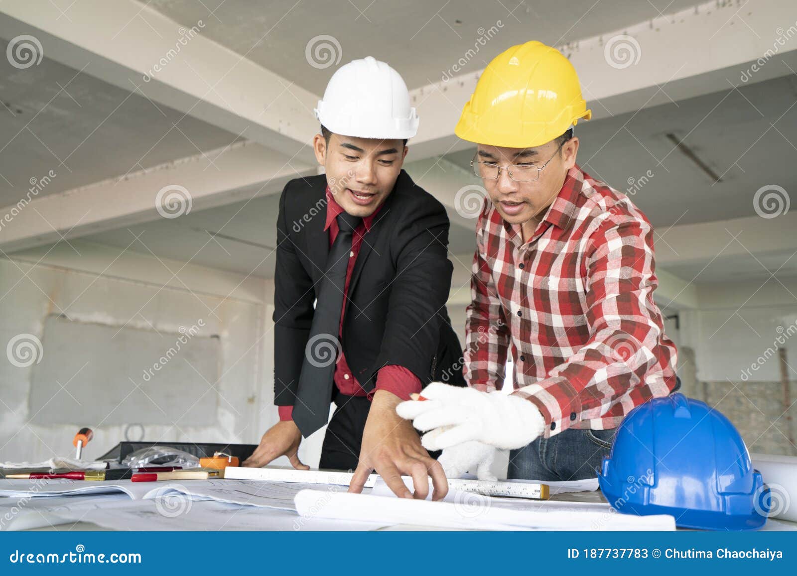 Young Man Asian Engineers Were Consulted Together and Plan in ...