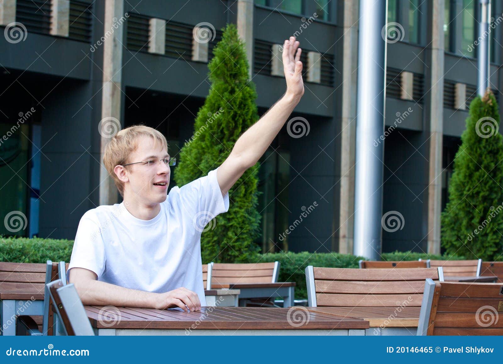 Young Man is Asking for Waiter in Cafe Stock Image - Image of asking ...
