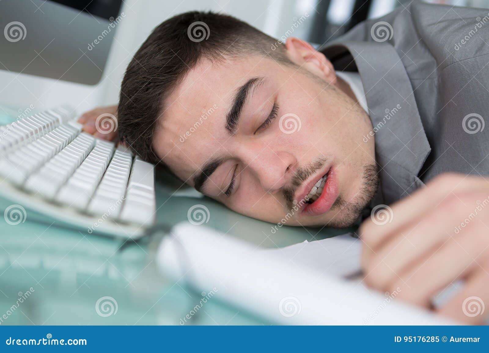 Young Man Asleep Next To Computer Stock Image - Image of table, closeup ...