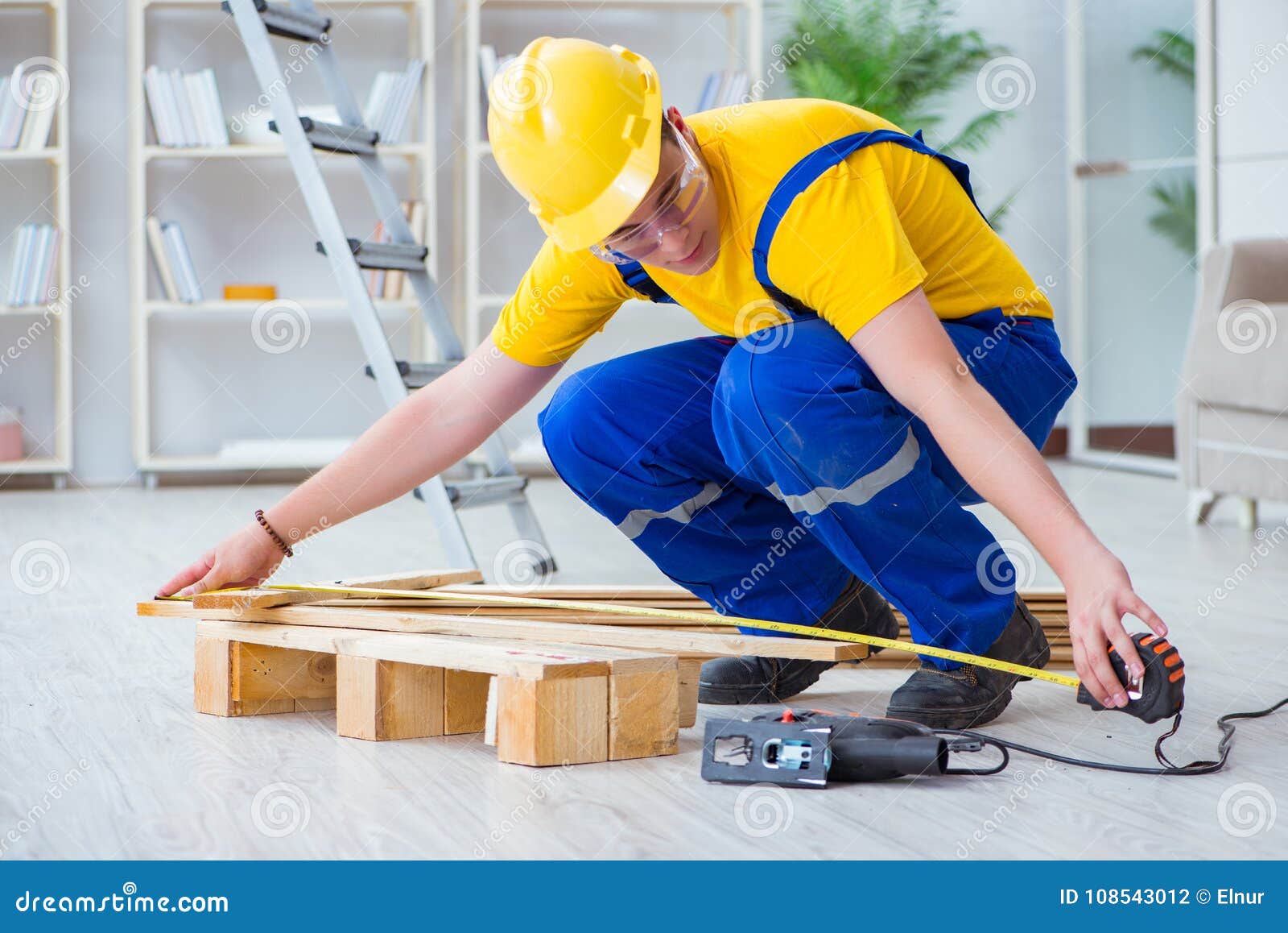 The Young Man Assembling Wood Pallet Stock Photo - Image of measuring ...