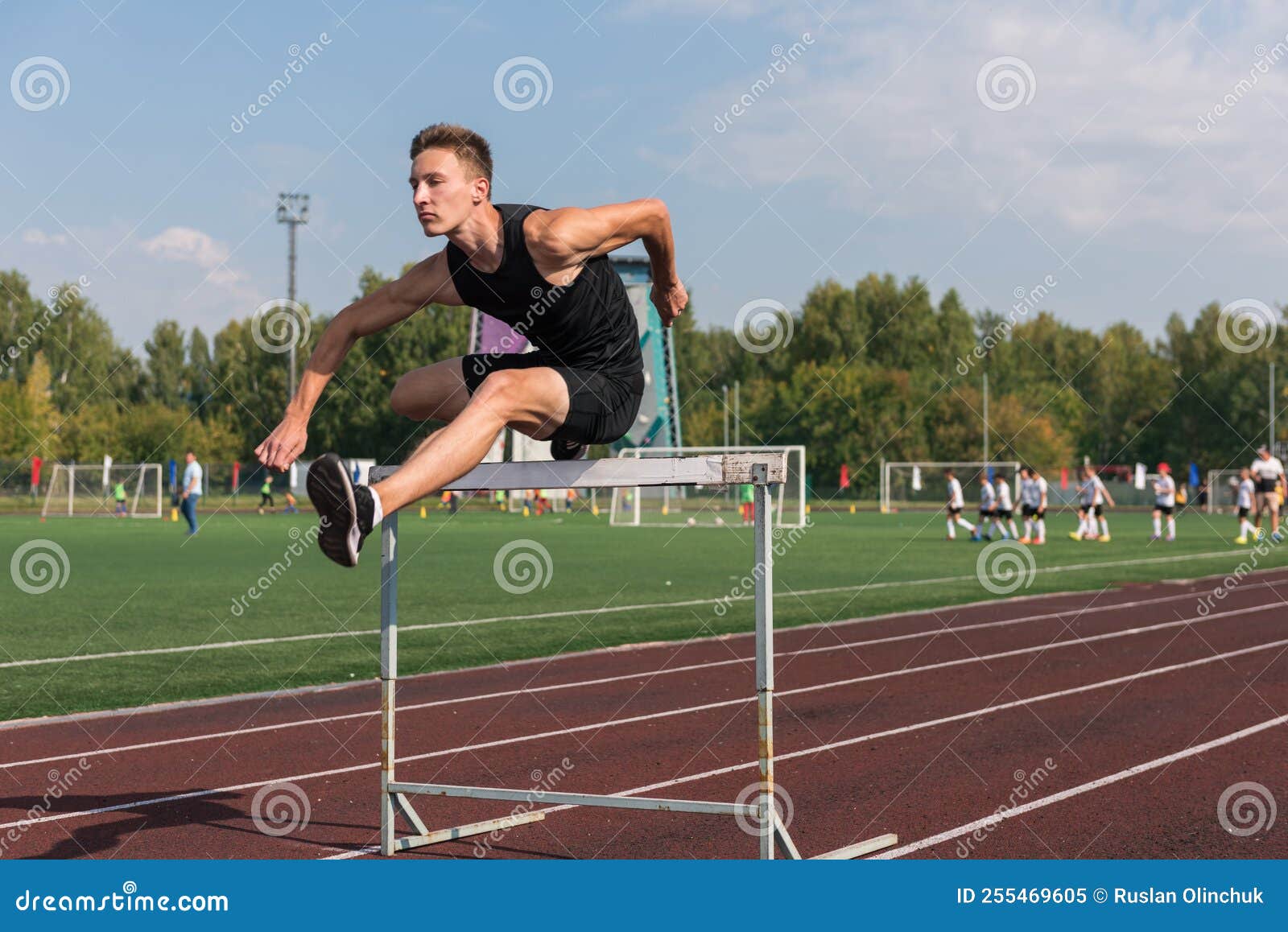 Young Man Athlete Runnner Running Hurdles Stock Image - Image of action ...