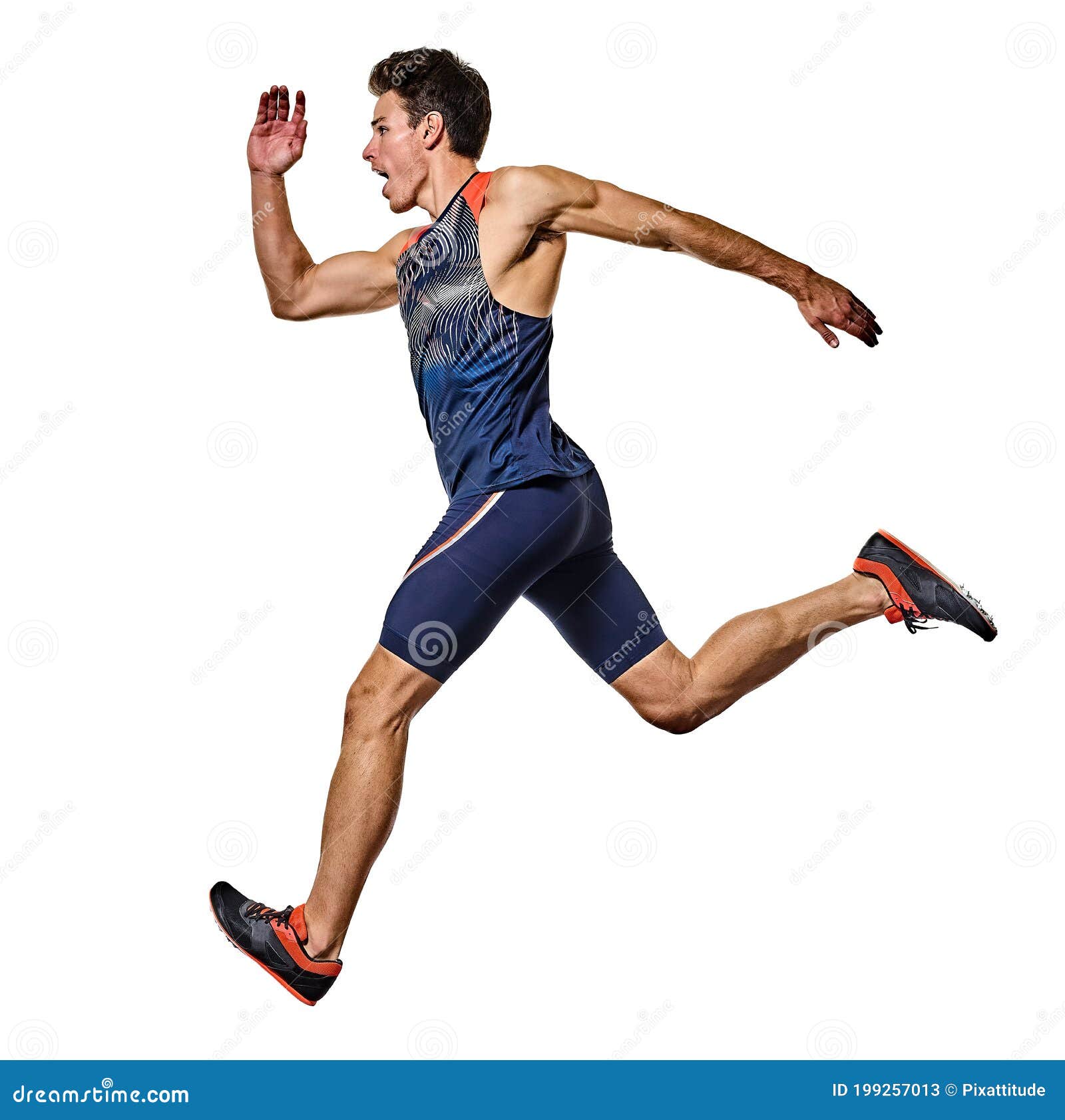Young Man Athletics Runner Running Sprinter Sprinting Isolated White ...