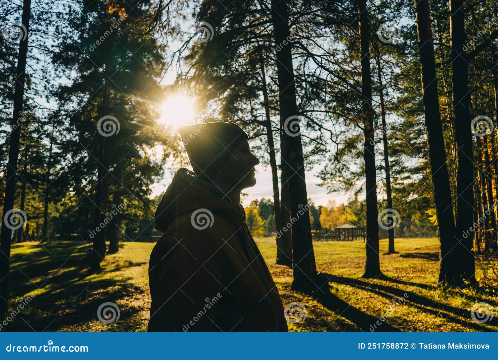 Young Man in Autumn Forest. Profile View. Stock Photo - Image of casual ...